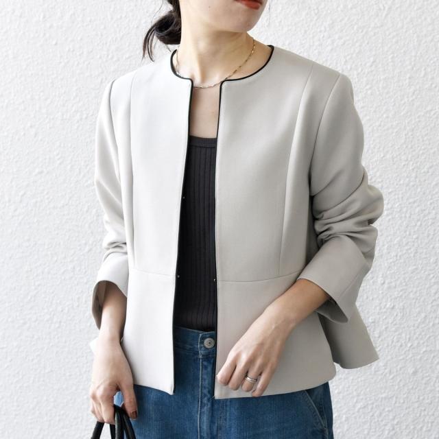 シップス エニィ（SHIPS any）/SHIPS any:〈洗濯機可能〉ダブルクロス  ペプラム ノーカラー ジャケット