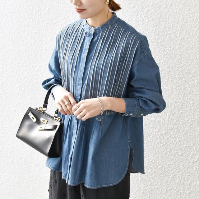 シップス エニィ（SHIPS any）/【WEB限定】SHIPS any:〈洗濯機可能〉デニム シーム バンドカラー シャツ ブラウス