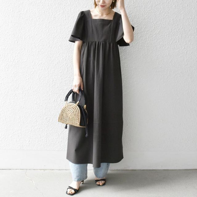 シップス エニィ（SHIPS any）/SHIPS any:〈洗濯機可能〉ミニサッカー スクエアネック フレア ワンピース