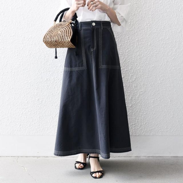 シップス エニィ（SHIPS any）/SHIPS any:〈洗濯機可能〉オックス ステッチ フレア ロング スカート