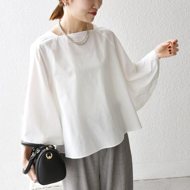 シップス エニィ（SHIPS any）/SHIPS any:〈洗濯機可能〉REPREVE ボートネック フレアスリーブ ブラウス