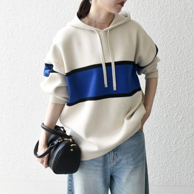 シップス エニィ（SHIPS any）/SHIPS any:〈手洗い可能〉パネル ボーダー フーディー ニット プルオーバー