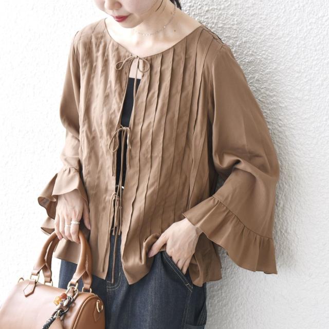 シップス エニィ（SHIPS any）/SHIPS any:〈洗濯機可能〉ラッフル リボン ピンタック フレアスリーブ ブラウス