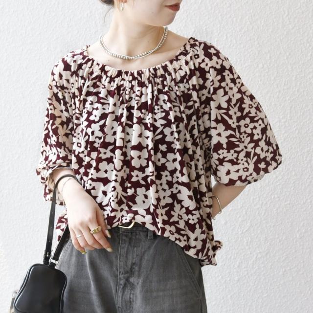 シップス エニィ（SHIPS any）/SHIPS any:〈洗濯機可能〉フラワー ポリエステル ベロア シャーリング ブラウス