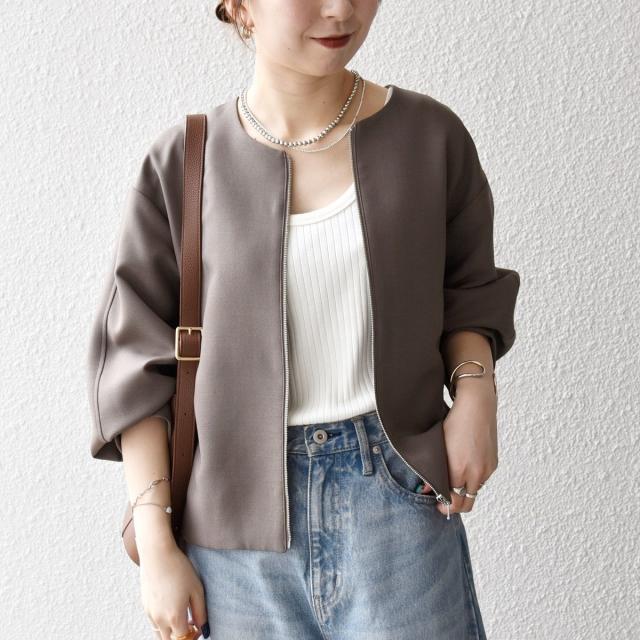 シップス エニィ（SHIPS any）/SHIPS any:〈洗濯機可能〉ダブルクロス ノーカラー ジップ ブルゾン［NAVY BLUE］