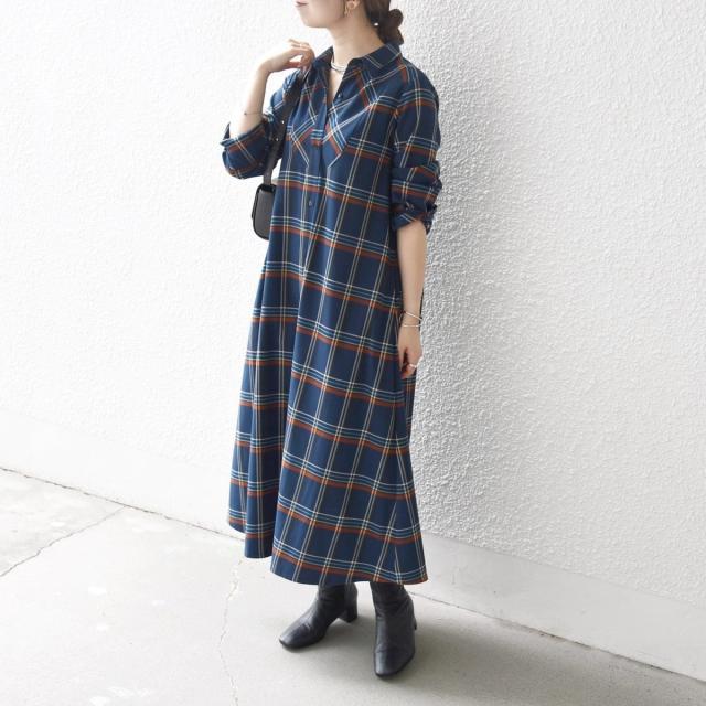 シップス エニィ（SHIPS any）/《一部追加予約》SHIPS any:〈洗濯機可能〉チェック Aライン フレア シャツ ワンピース