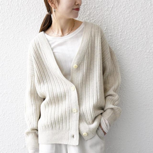 シップス エニィ（SHIPS any）/SHIPS any: リブ タック編み Vネック ルーズ ニット カーディガン