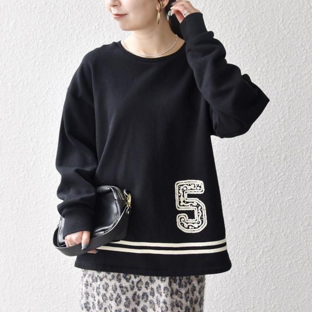 シップス エニィ（SHIPS any）/SHIPS any:〈洗濯機可能〉裏起毛 パールモチーフ 刺繍 ワイド スウェット