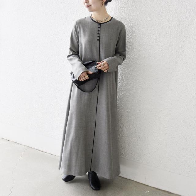 シップス エニィ（SHIPS any）/SHIPS any: ウーステッド パイピング ボタン ロングスリーブ フレア ワンピース