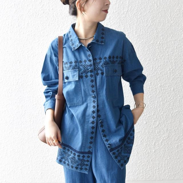 シップス エニィ（SHIPS any）/bon_meur:〈洗濯機可能〉エンブロイダリー デニム シャツ ジャケット