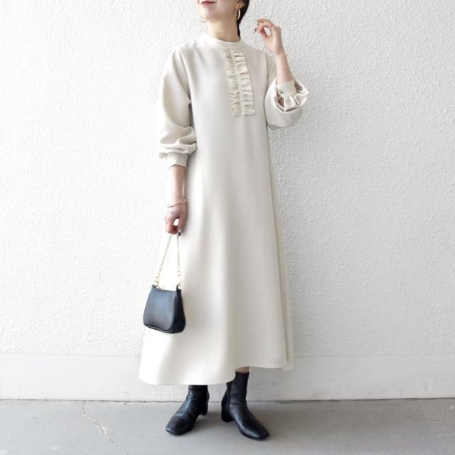 シップス エニィ（SHIPS any）/《予約》SHIPS any: ダブルクロス フリル パフスリーブ ワンピース［NAVY BLUE］