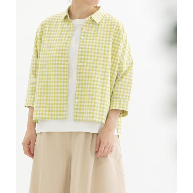 ノップドゥノッド（nop de nod）/コットンリネンカラーギンガムクロップドシャツ