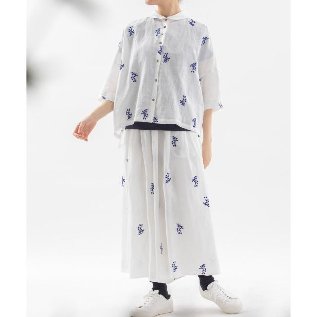 ノップドゥノッド（nop de nod）/Cielユーカリ刺繍6分袖シャツ