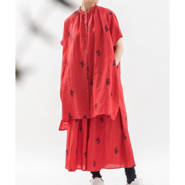 ノップドゥノッド（nop de nod）/ユーカリ刺繍スタンドカラーチュニックシャツ