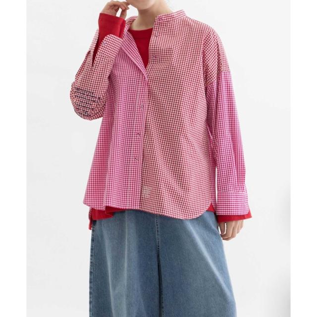 ノップドゥノッド（nop de nod）/バンドカラー袖刺繍シャツ