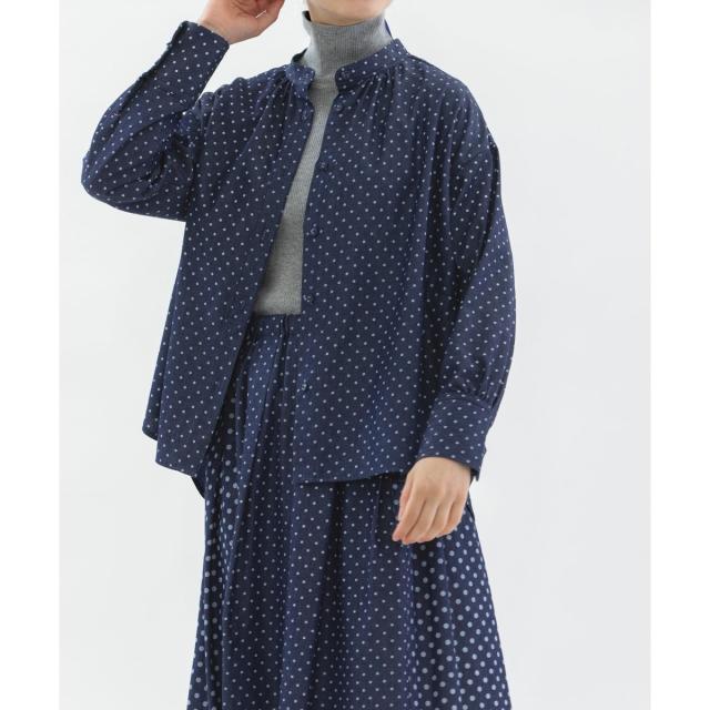 【NEW】ノップドゥノッド（nop de nod）/デニムドットプリントバンドカラースモックシャツ