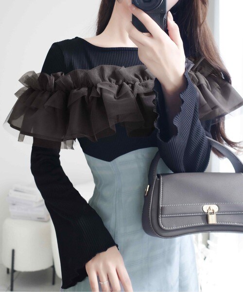 クラシカルエルフ（Classical Elf）/【mily bilet】大人の女性にぴったり！チュールフリルデザインドッキングワンピース(ロング丈)