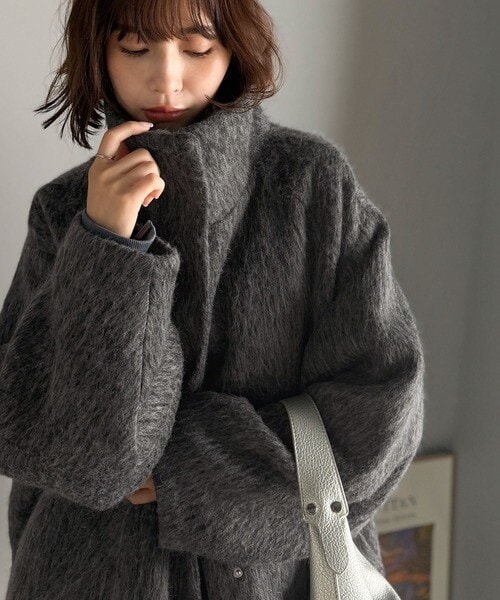 クラシカルエルフ（Classical Elf）/ベーシックとトレンドを両立。MIXシャギー比翼スタンドネックミドル丈コクーンスリーブコート