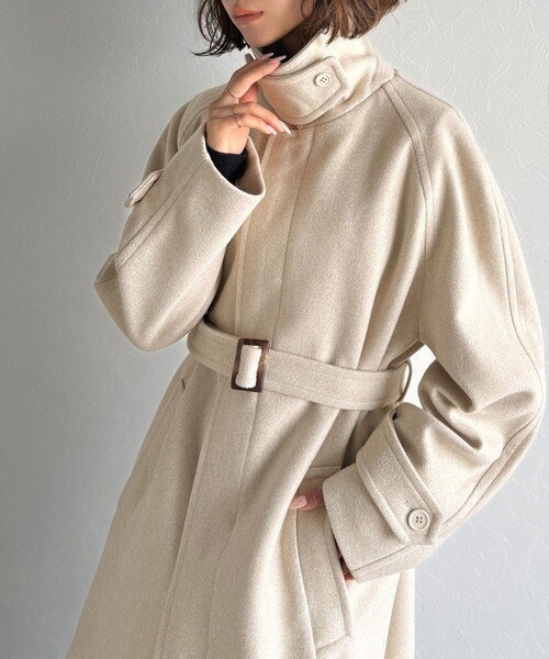 クラシカルエルフ（Classical Elf）/【25AW新作】大人の魅力を引き立てる、上品な一着。ベルト付き比翼メルトンコート（ロング丈）