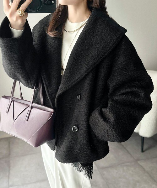 クラシカルエルフ（Classical Elf）/【25AW新作】小顔見え。ふわっと羽織って、キュンとこなれる。ビッグカラーフェイクウールダブルコ…