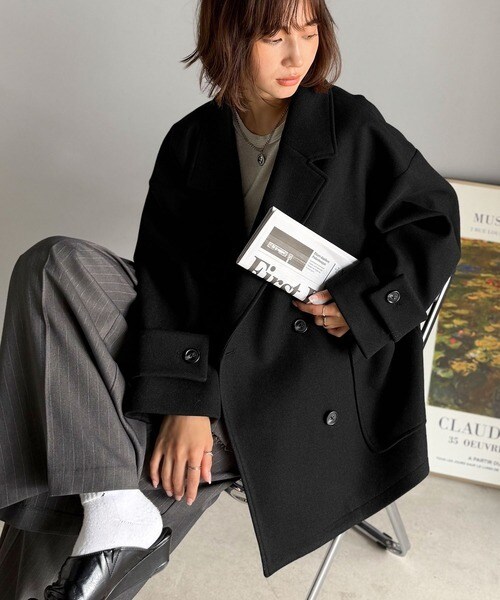クラシカルエルフ（Classical Elf）/【2025AW新作】トレンドを先取り♪こなれ感UP、ダブルボタンジャケットメルトンコート（ミドル丈）