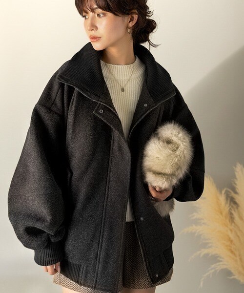 クラシカルエルフ（Classical Elf）/《JaVaジャバコラボ》デイリーに輝く一着！ 襟リブニットメルトン比翼ブルゾン オーバーサイズ