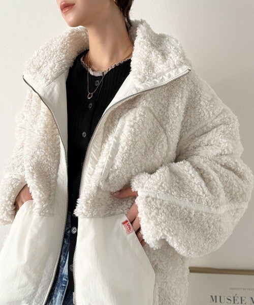 クラシカルエルフ（Classical Elf）/《JaVaジャバコラボ》ぬくぬく愛らしい◎プードルボア×ナイロン異素材切替フライトジャケット