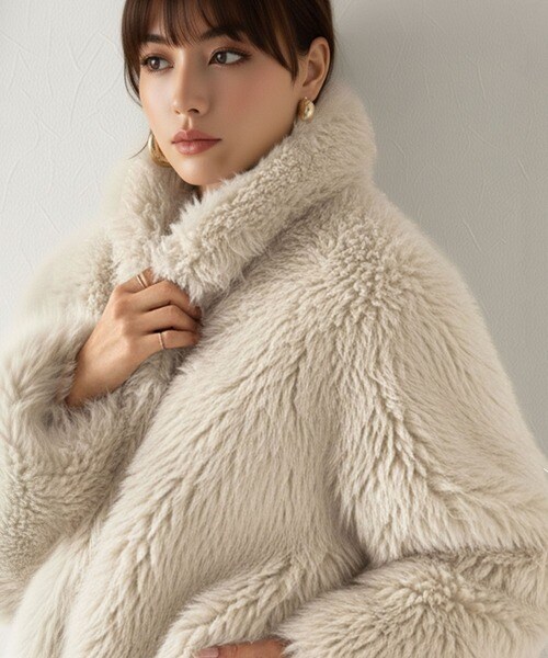 クラシカルエルフ（Classical Elf）/25AW新作【mily bilet】ゴージャスなファーが魅力的。フェイクレザー切り替えファーブルゾン