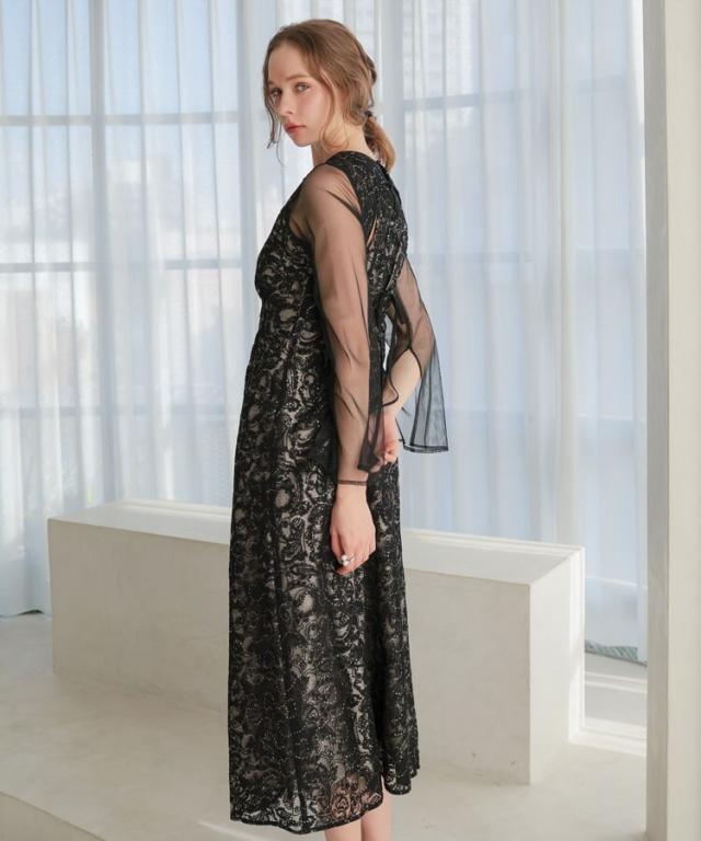 アンドレスド（ANDRESD）/ 【ANDRESD】leaf embroidery back design dress