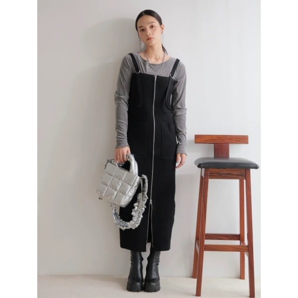 レディメイド（LADYMADE）/フロントジップラメニットジャンスカ