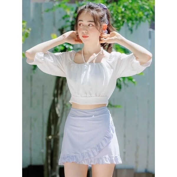 リゾートアイランド（Resort ）/袖ガーリージャガード水着 スイムウェア 2点セット