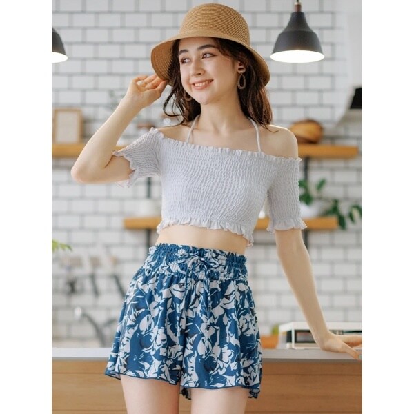 リゾートアイランド（Resort ）/ラメシャーリング オフショルキュロパン付き 水着 スイムウェア 3点セット