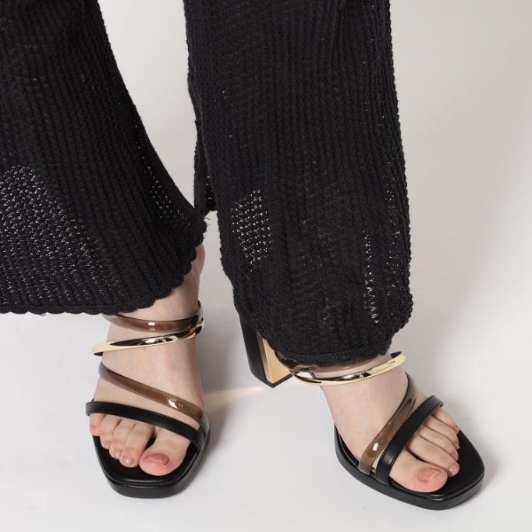 エスペランサ（ESPERANZA）/クリア×メタリックラインコンビヒールサンダル