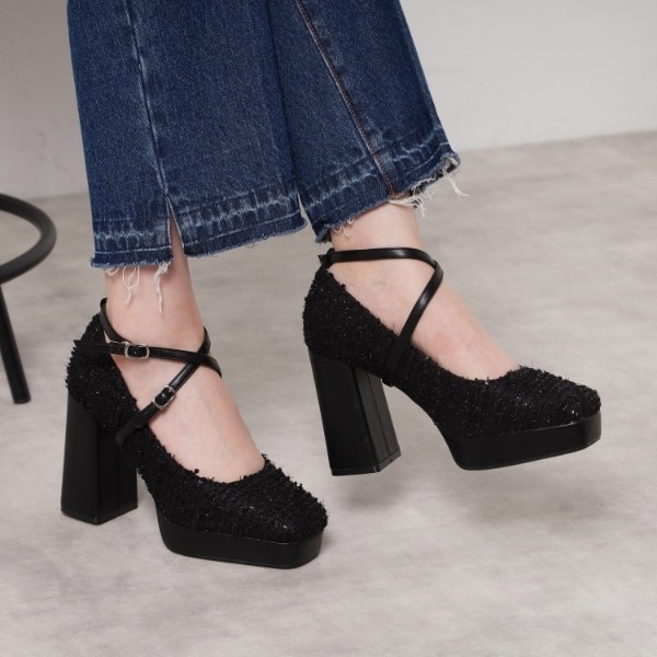 エスペランサ（ESPERANZA）/スクエアトゥダブルストラップ厚底パンプス