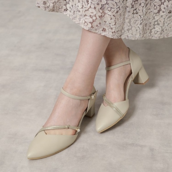 エスペランサ（ESPERANZA）/ポインテッドトゥパール調付きセパレートパンプス