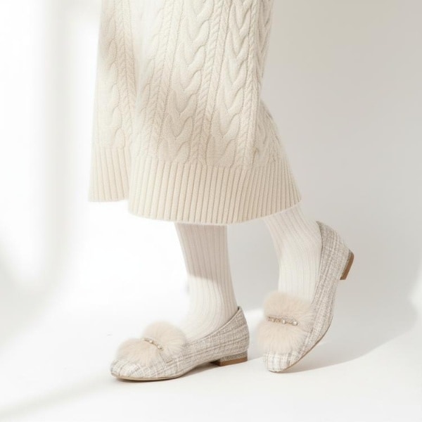 エスペランサ（ESPERANZA）/ビジューフェイクファーフラットパンプス