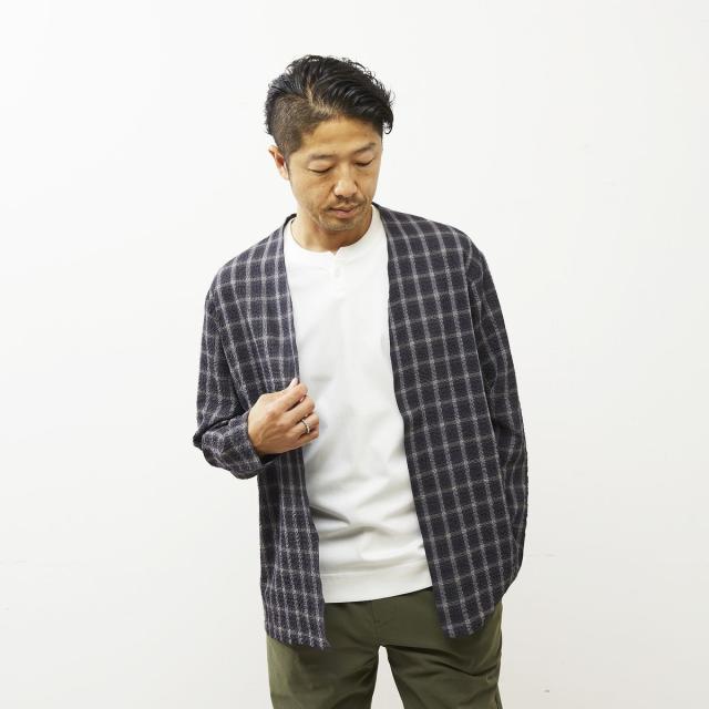 メンズメルローズ（MEN’S MELROSE）/エアチェックサッカーボタンレスカーディガン