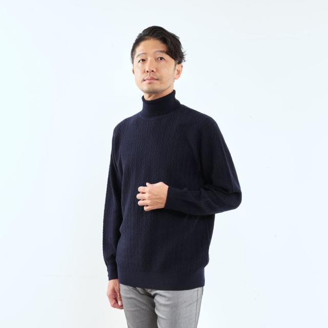 メンズメルローズ（MEN’S MELROSE）/リンクスヘリンボーンタートルネックニット