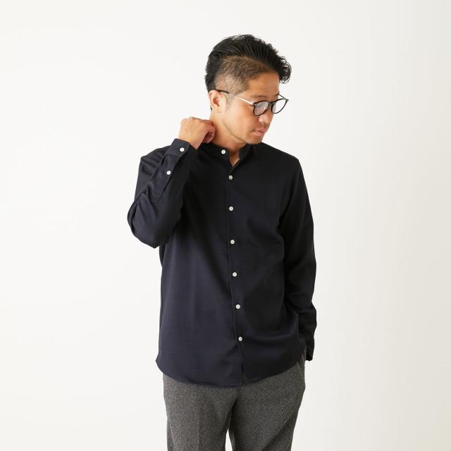メンズメルローズ（MEN’S MELROSE）/ウーリースラブオックス スタンダードバンドカラーシャツ