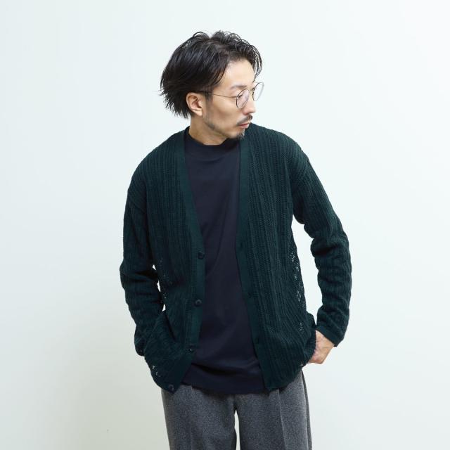 メンズメルローズ（MEN’S MELROSE）/ドライタッチポリエステル | 透かし編みカーディガン