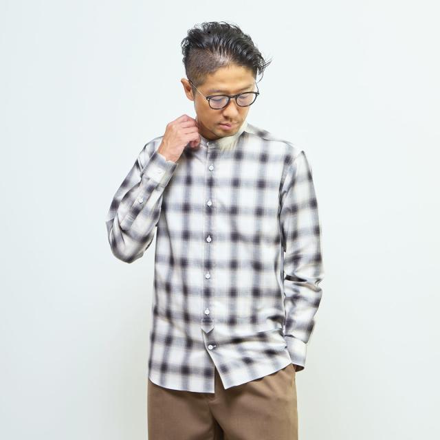 メンズメルローズ（MEN’S MELROSE）/HITOYOSHIダブルネーム ｜ オンブレチェックバンドカラーシャツ