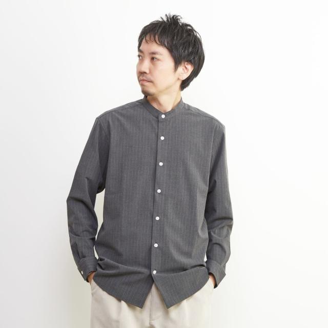 メンズメルローズ（MEN’S MELROSE）/ウーリーピンストライプバンドカラーシャツ