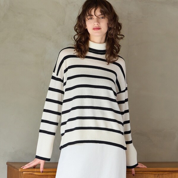 リズム（R_ISM）/【カシミヤ100％】タートルネックボーダーニット