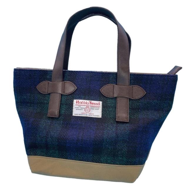ウィングス（Wing−s）/Harris Tweed ハリスツイードｘパラフィン帆布の横型トート、牛革付属、天ファスナー付