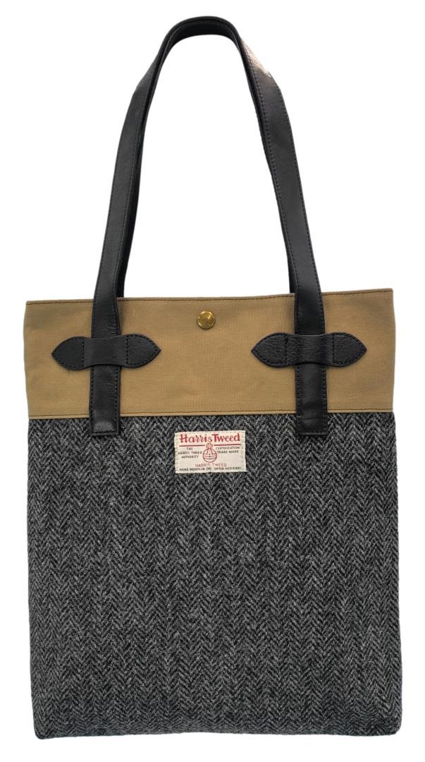 ウィングス（Wing−s）/Harris Tweed ハリスツイードｘパラフィン帆布の縦型トート、牛革付属