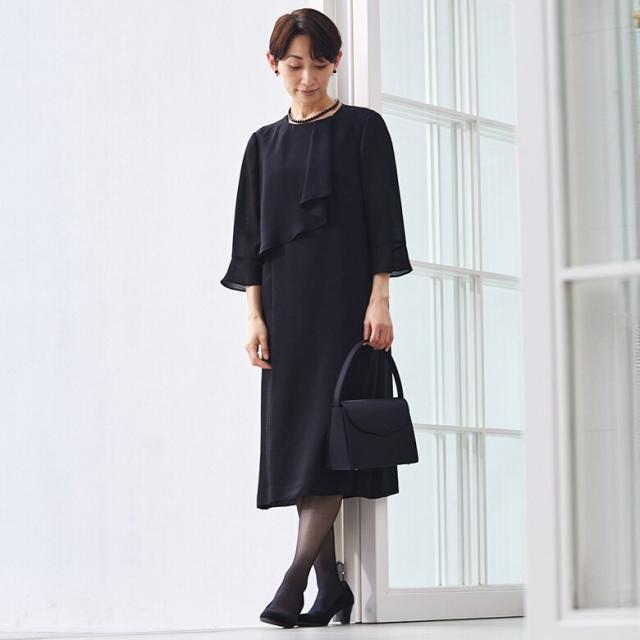 フォルムフォルマ（form forma）/【喪服】【洗える】ボウタイフリル ワンピース/ブラックフォーマル/七五三/お宮参り/夏