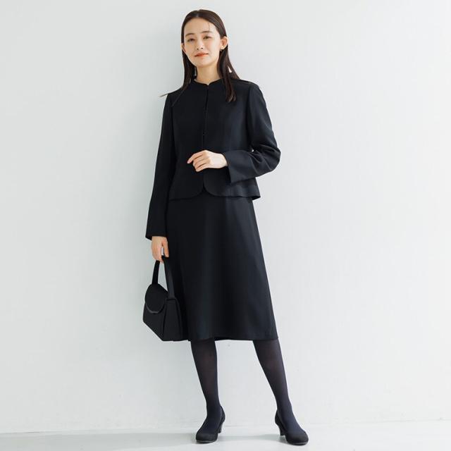 フォルムフォルマ（form forma）/【喪服・礼服】スタンドカラージャケット&セミフレアワンピース/ブラックフォーマルスーツ〈大きいサ…