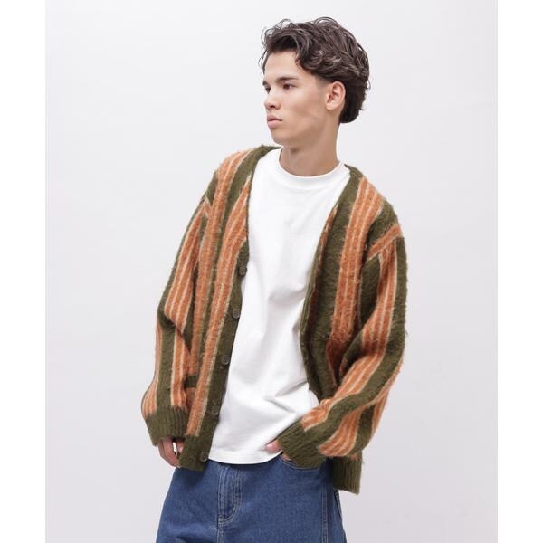 アヴィレックス（AVIREX）/STRIPE MOHAIR LIKE CARDIGAN ／ ストライプ モヘア ライク カーディガン