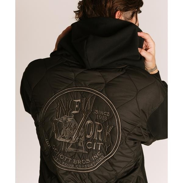 ショット（Schott）/QUILTED COMBI． ZIP HOODED／キルティング コンビ ジップパーカー