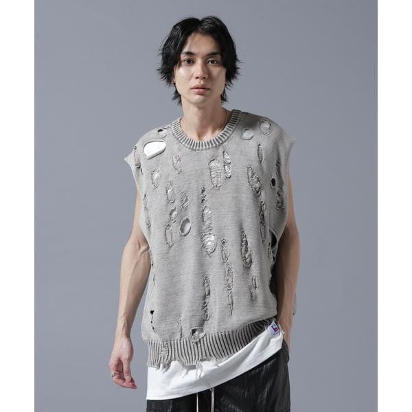 エルエイチピー（LHP）/DankeSchon／ダンケシェーン／PIGMENT DAMAGE KNIT VEST